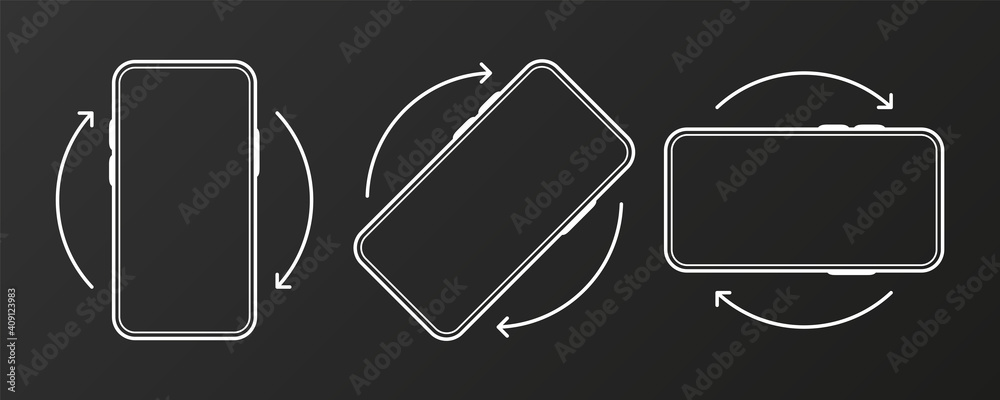 Rotate Smartphone icon on black background. Device rotation symbol ...