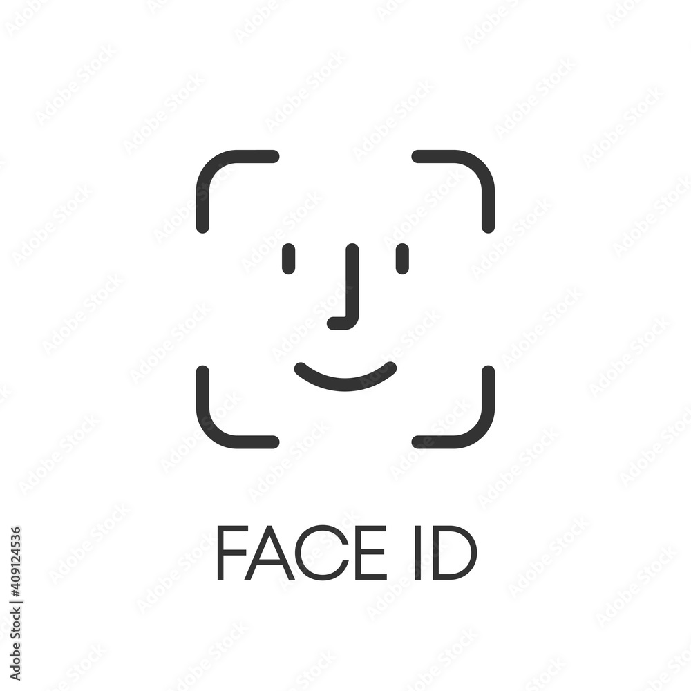 Face ID verification black icon izolated on white background. Vector ...