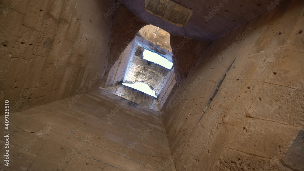 View inside the ruins Ancient Roman ruins . The camera is spinning from ...