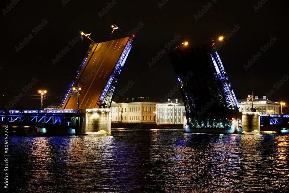 Saint Petersburg. Russia. Panoramic view. The Palace bridge is divorced ...