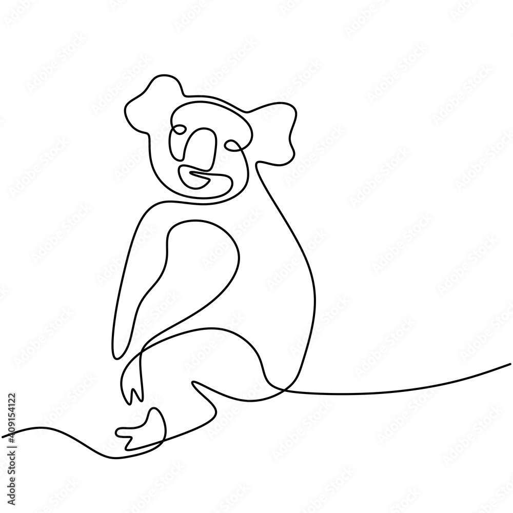 One continuous line drawing of adorable koala. Little bear from ...