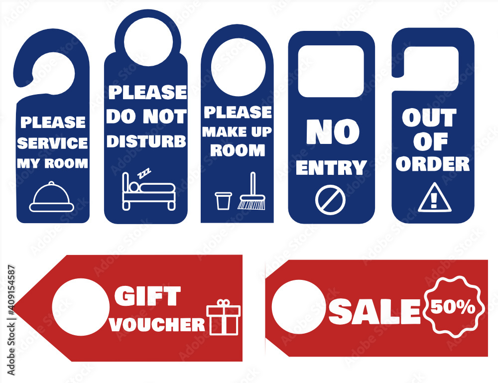 Set of black tags.Collection of door hangers isolated on white ...