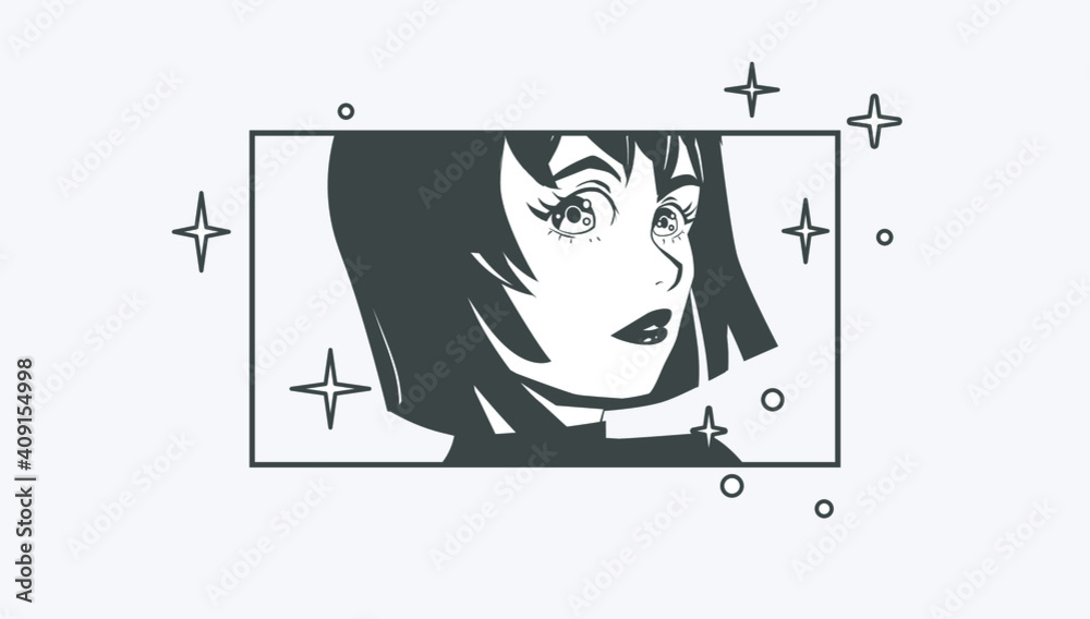 Japanese Manga Comic page concept with Anime female character with big ...