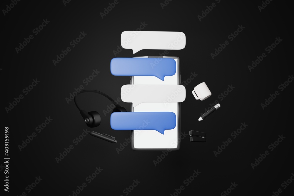 Chat box on screen monitor, Conversation concept.3D render Stock ...