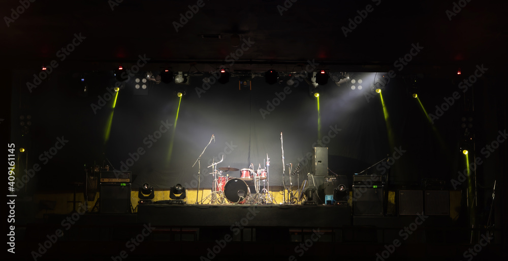 Empty stage concert with colorful lighting laser beam spotlight show in ...