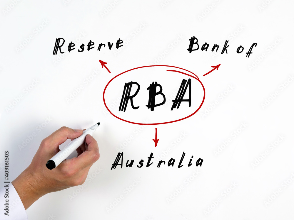 RBA Reserve Bank of Australia on Concept photo. Corner of stylish open ...