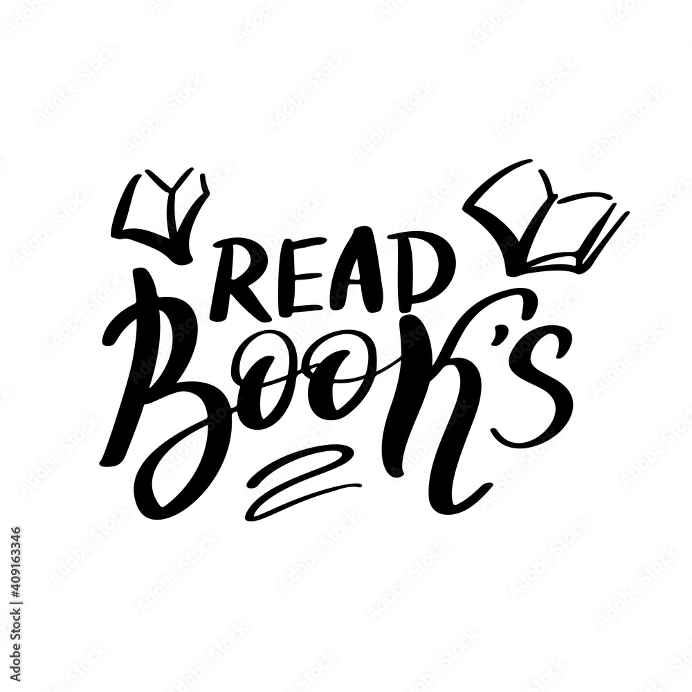 Read books hand drawn lettering quote. Typography logo emblem. Lover of ...