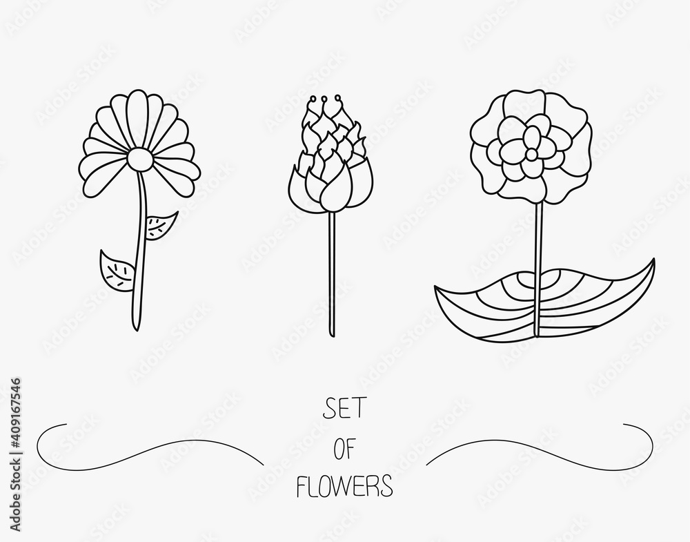 Isolated set of flower icons on white background. Floral symbols in ...