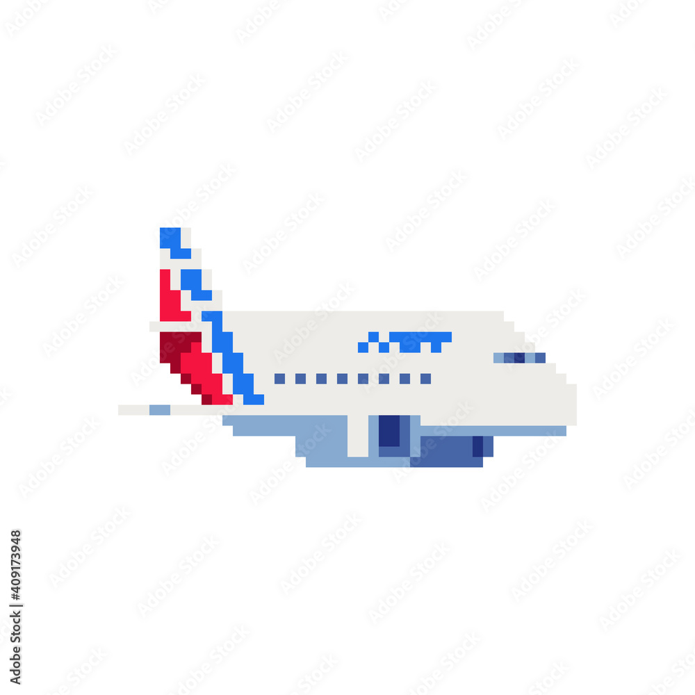 Airplane icon. Pixel art. Sticker design. Isolated vector illustration ...
