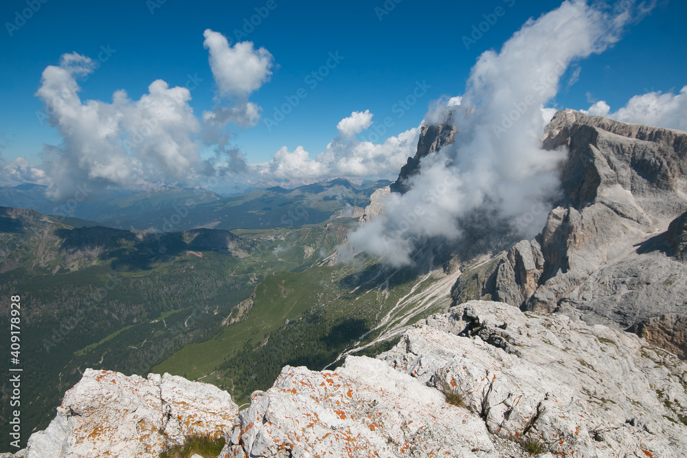 Summer view of Cima Rosetta in the dolomites group of Pale di San ...