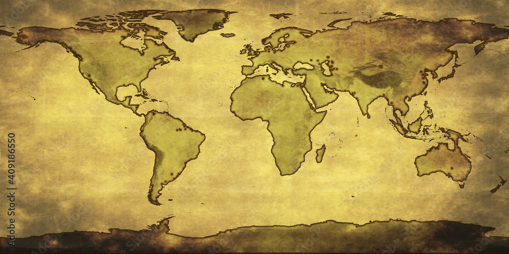 old vintage world map showing the earth continents Stock Illustration ...