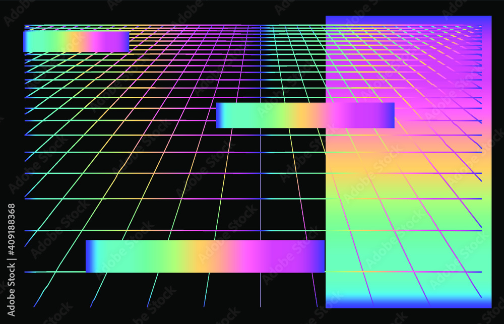 Retrowave and synthwave style background with neon laser grid extending ...