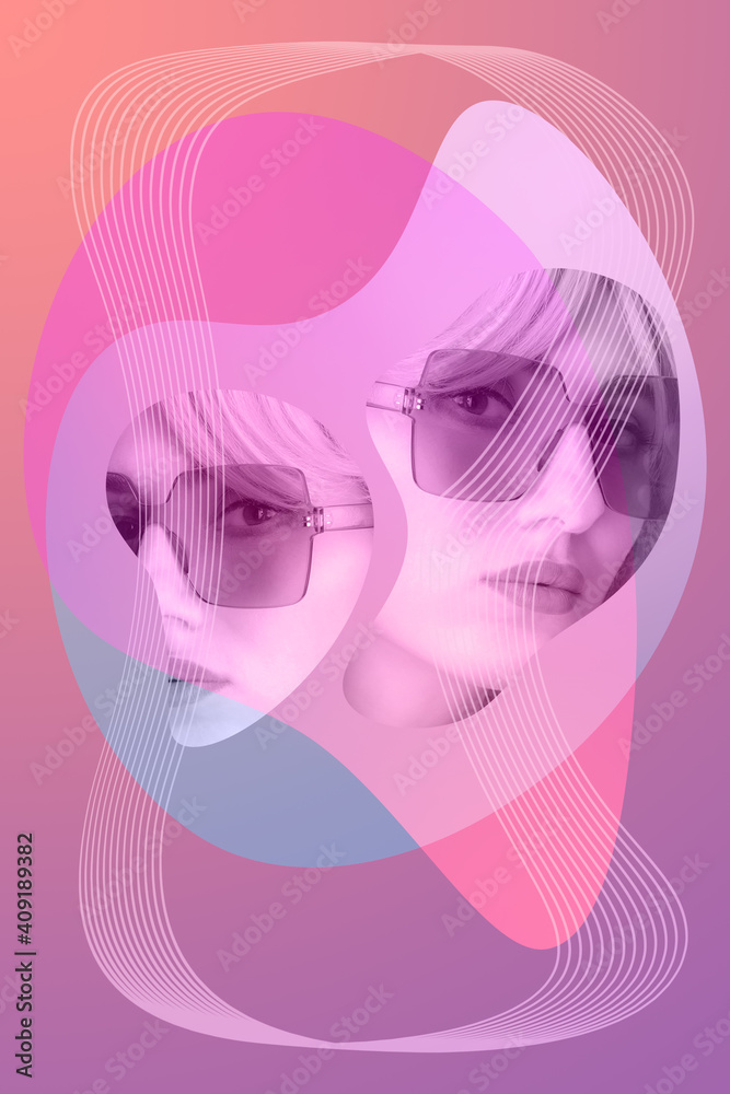 Funky woman in sunglasses. Crazy lady and surreal composition of ...