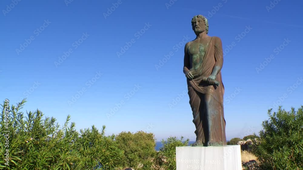 Rhodes Greece : the statue of Cleovoulos situated in Lindos, he was a ...