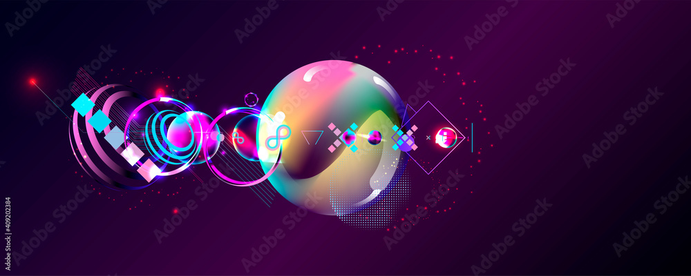 Synthwave Vaporwave Retrowave Glitch Circle with blue and pink glows ...