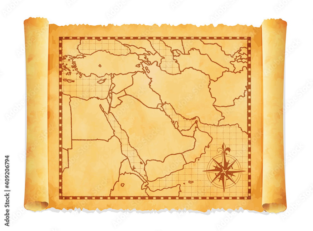 Old vintage middle east ( western asia ) map vector illustration. Stock ...