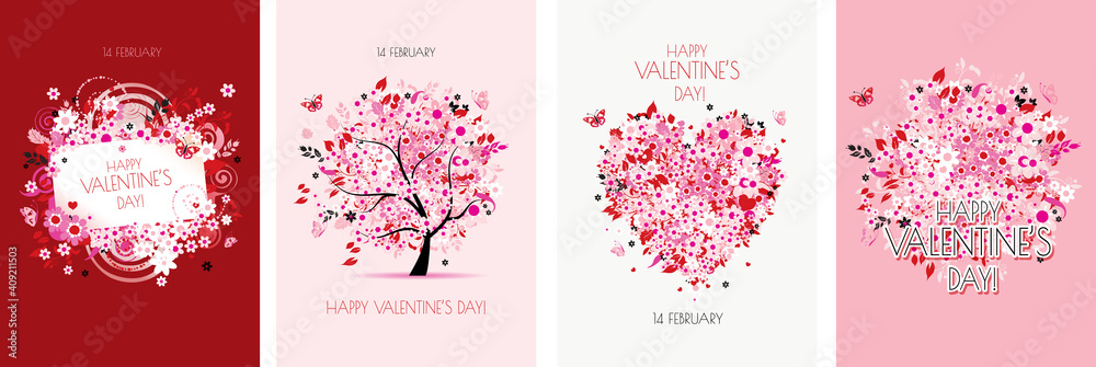 Valentine's day card design. Love Tree, Art Frame, Heart shape. Wedding ...