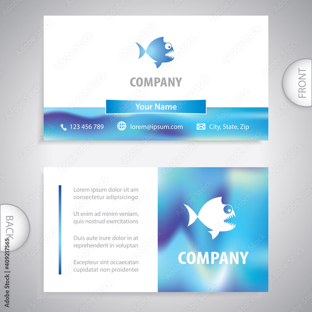 Business card template. Predatory fish Piranha. Seafood shop and ...