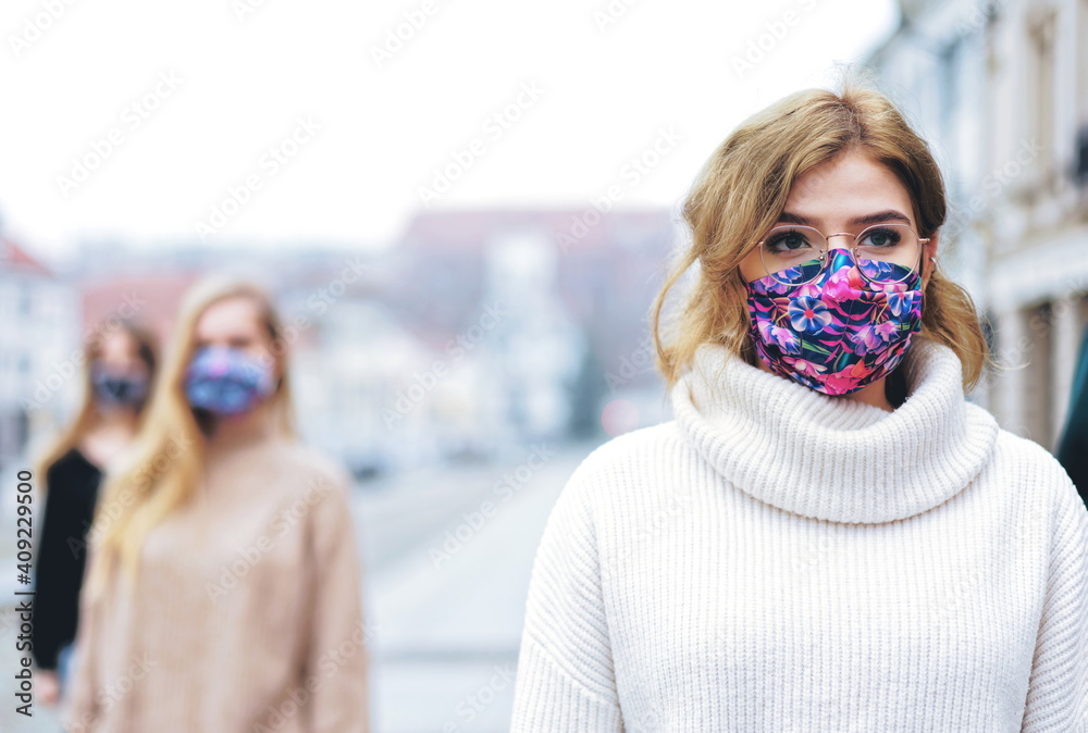 Social distancing during pandemic - new normal. people covered with ...