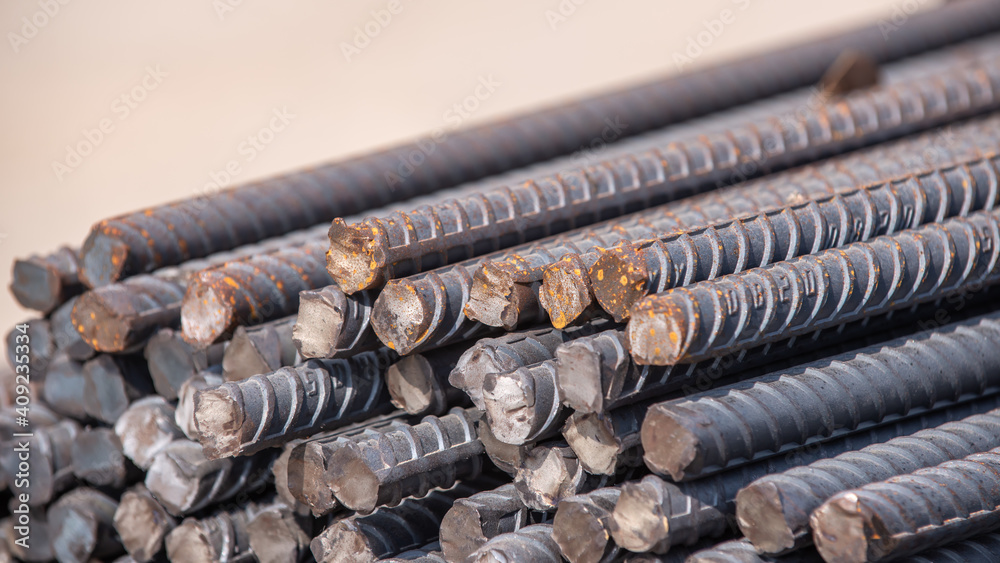 Poster Reinforcement steel rod and deformed bar with rebar at ...