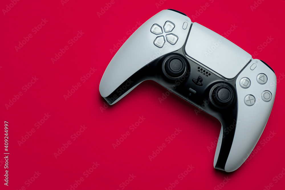 Next-Gen Sony PlayStation 5 dualsense video game controller on red ...