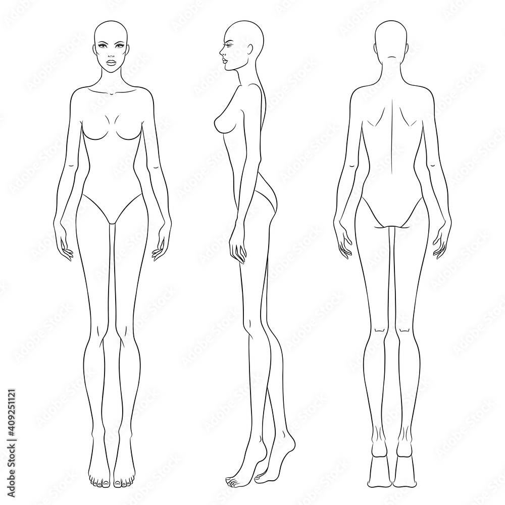 Vetor De Beautiful Slim Woman In Different Poses Vector Illustration Nine Head Fashion Figure