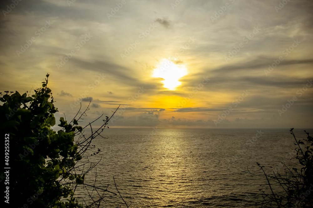 Dramatic sunset sky with clouds.Sunset ocean tranquil scene.Fantastic ...