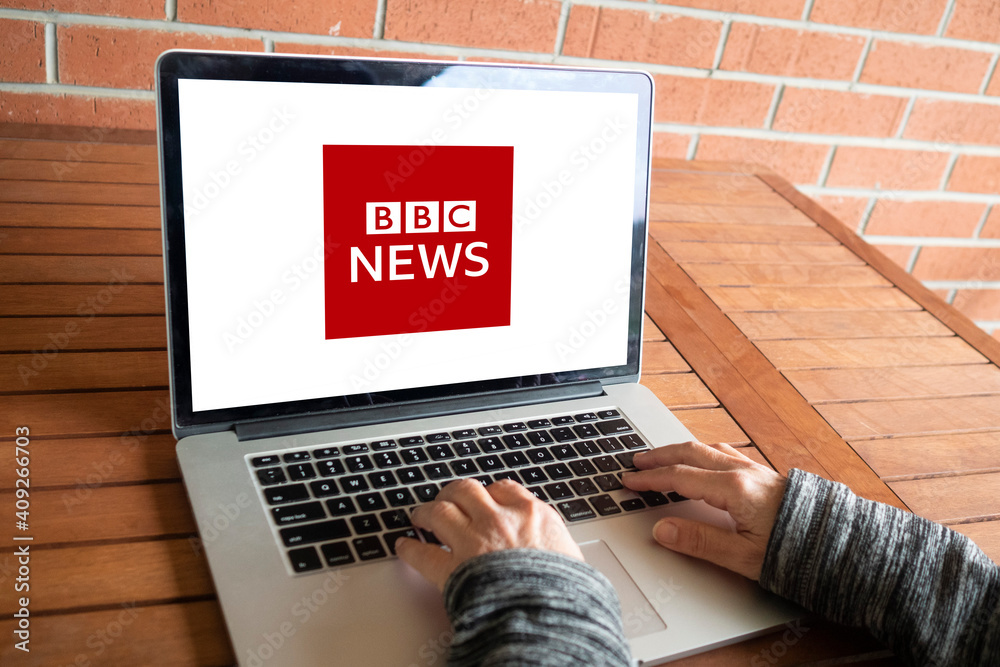 bbc news logo editorial illustrative, on screen Stock Photo | Adobe Stock