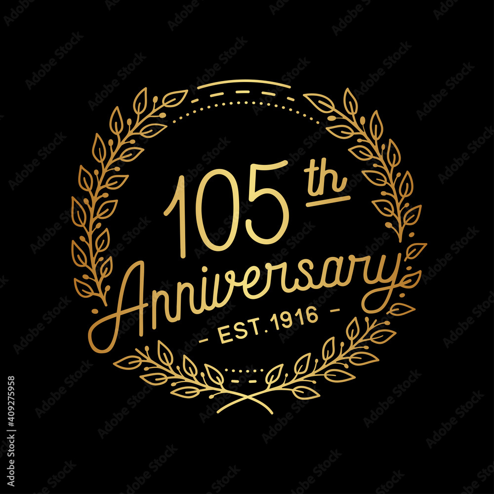105 years anniversary celebrations design template. 105th logo. Vector ...