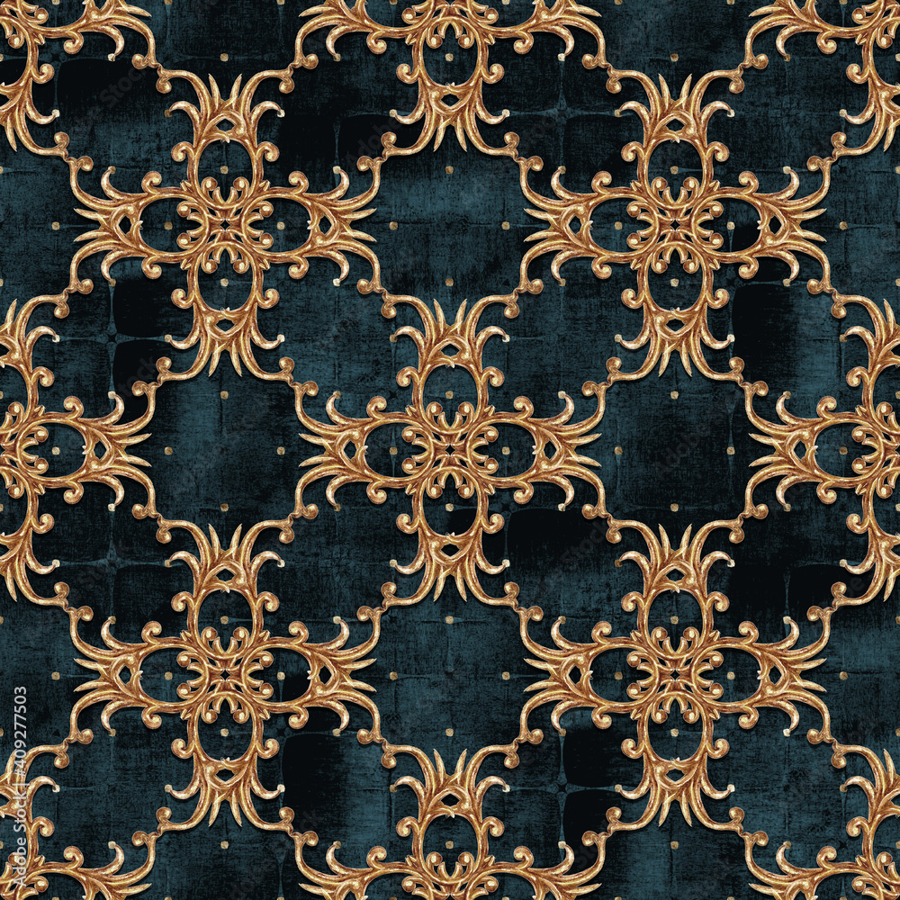 Baroque golden elements seamless pattern. Gold texture Stock ...