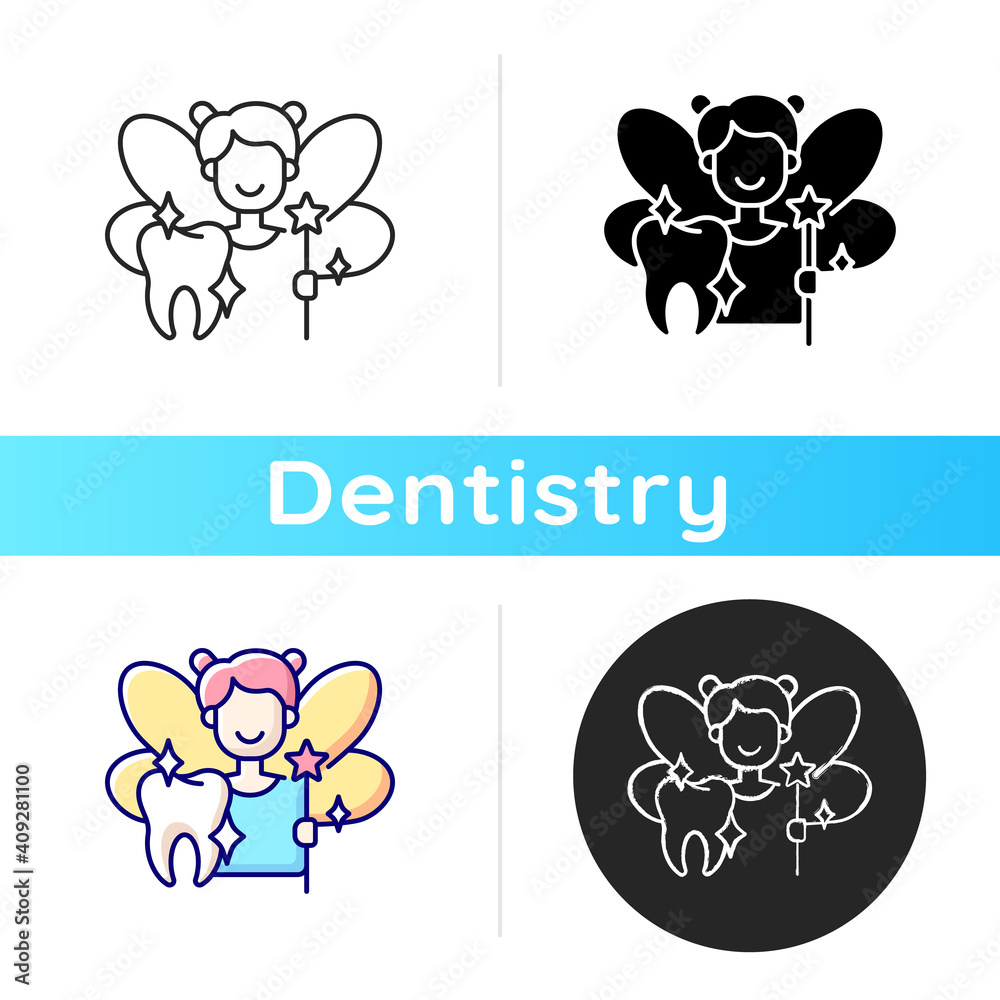 Pediatric dentistry icon. Painless treatment for dental problems. Happy ...