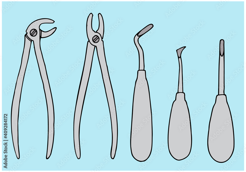 Dental surgical forceps for the upper and lower jaws and elevators for ...