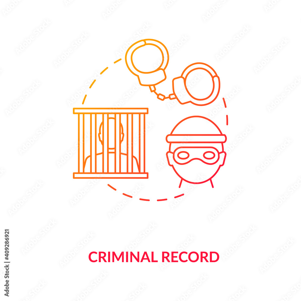Criminal record red gradient concept icon. Crime history. Police report ...