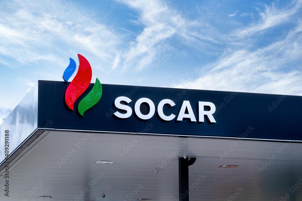 Logo sign of Socar gas station in Austria Stock Photo | Adobe Stock