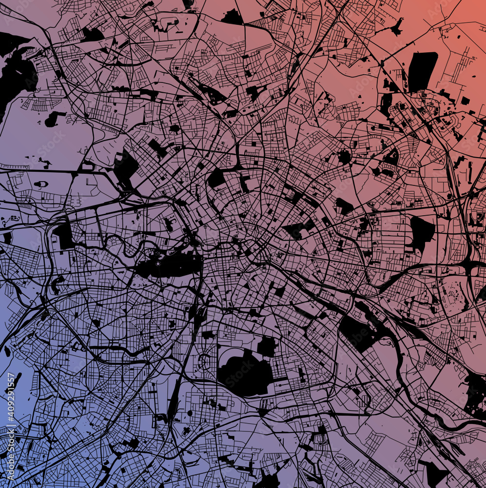 Berlin, Germany (DEU) - Urban vector megacity map with parks, rail and ...