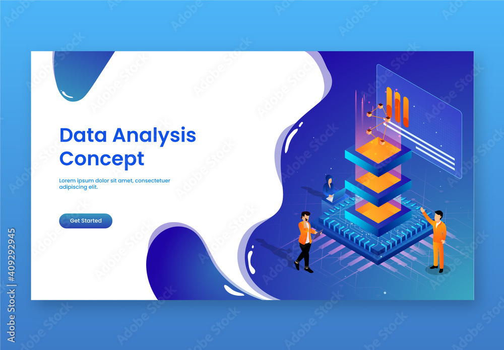 Web Landing Page Design with Isometric Illustration of Business People ...