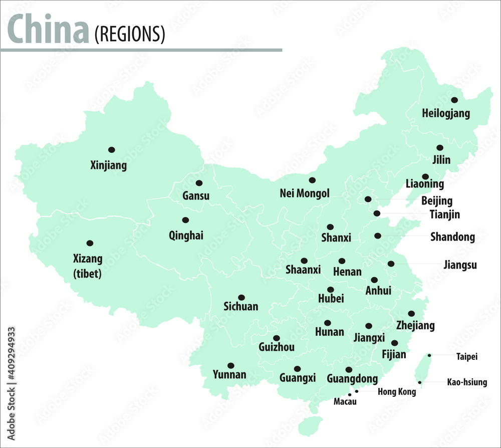 China map illustration vector detailed China map with region names ...