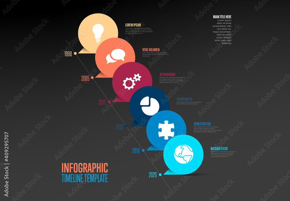 Dark Minimalistic Timeline Layout with Bubbles on the Line Stock ...