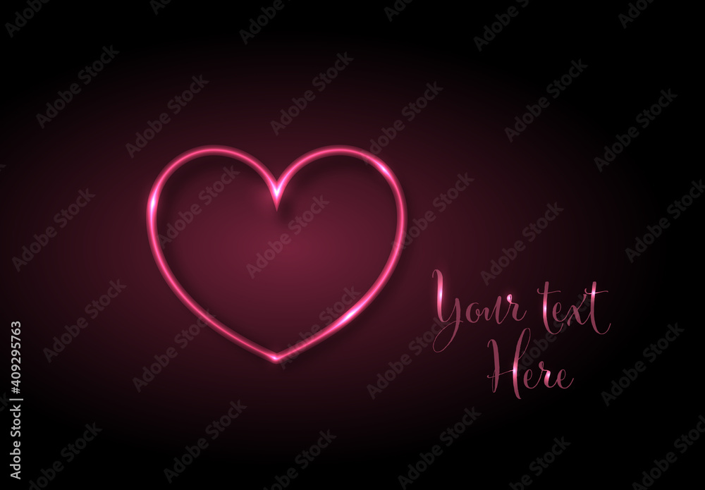 Pink Happy Valentines Day Card Layout with Neon Heart Stock Template ...
