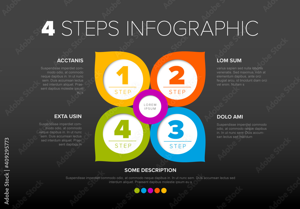 Minimalistic Four Steps Dark Layout Stock Template | Adobe Stock