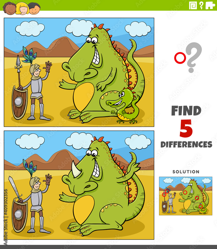 differences educational game with knight and dragon Stock Vector ...