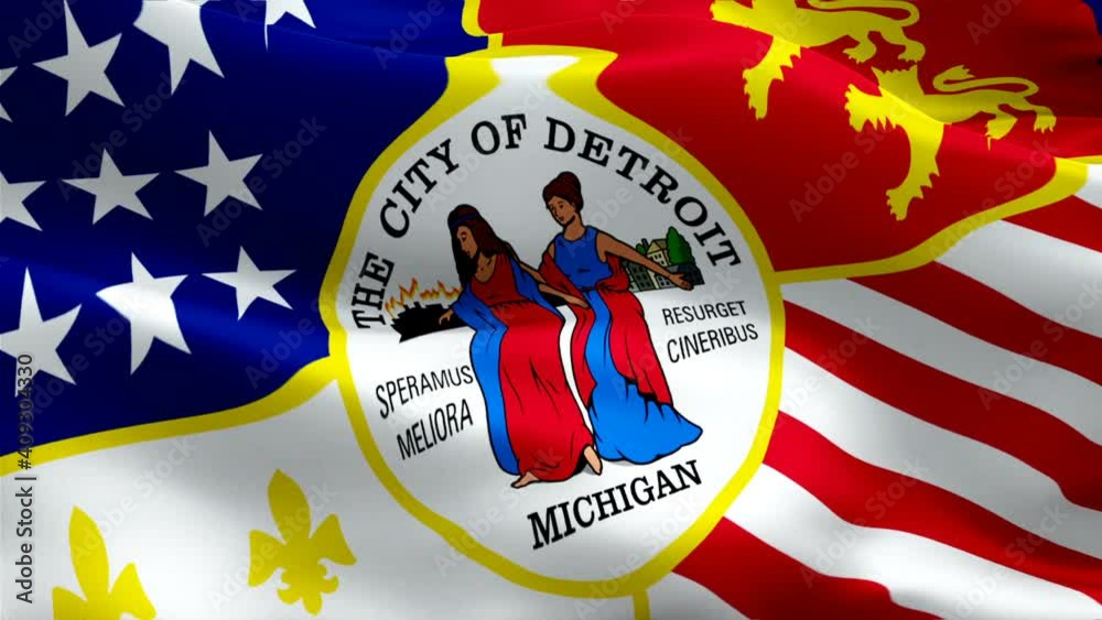 Detroit Michigan US city flag waving in wind video footage Full HD ...