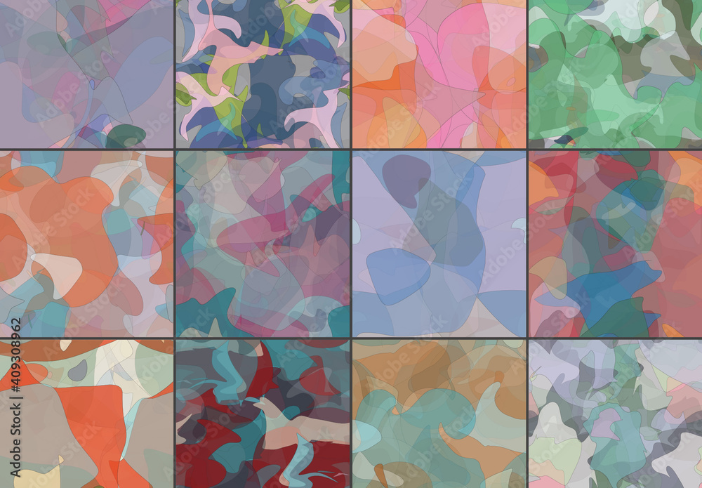 Seamless Pattern Set with Transparent Random Overlapping Wavy Shapes ...