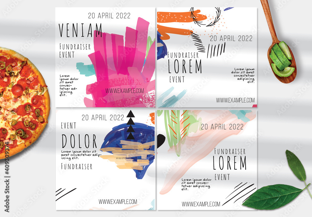 Social Media Post Layouts with Bright Abstract Strokes Stock Template ...