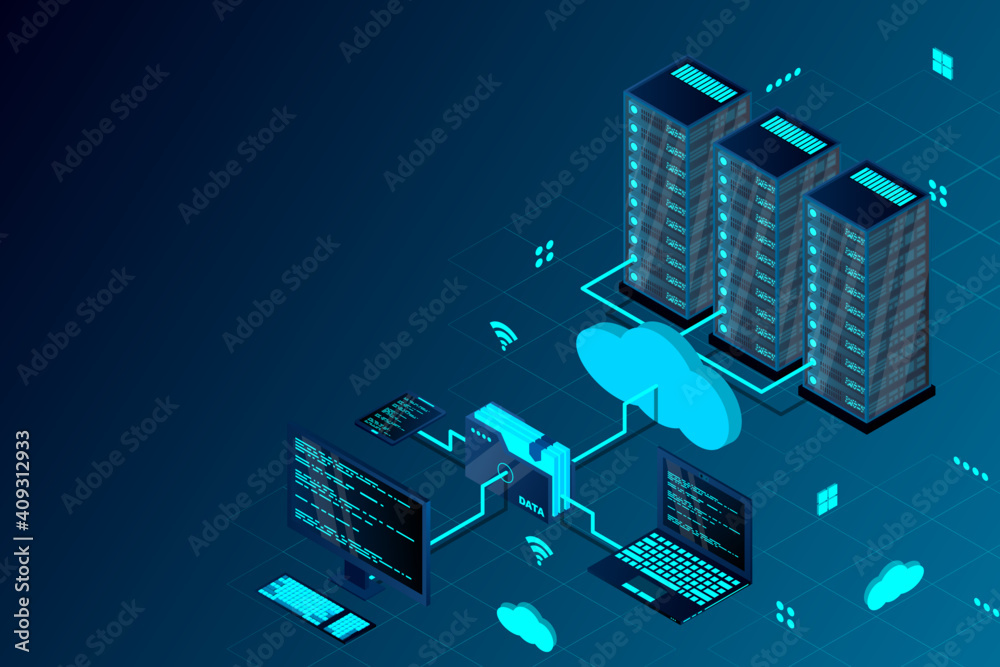 Cloud computing concept isometric vector illustration. Isometric cloud ...