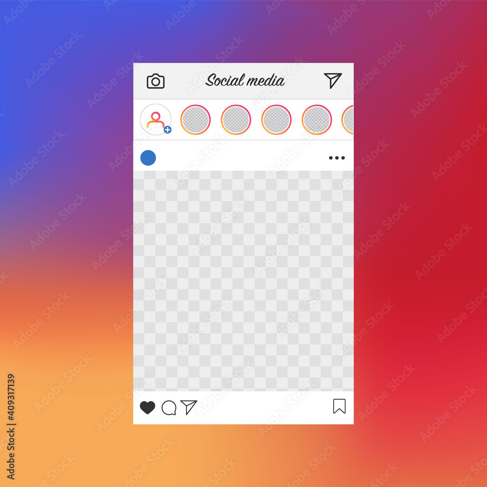 Mobile app instagram with photos tile template. User profile, post ...