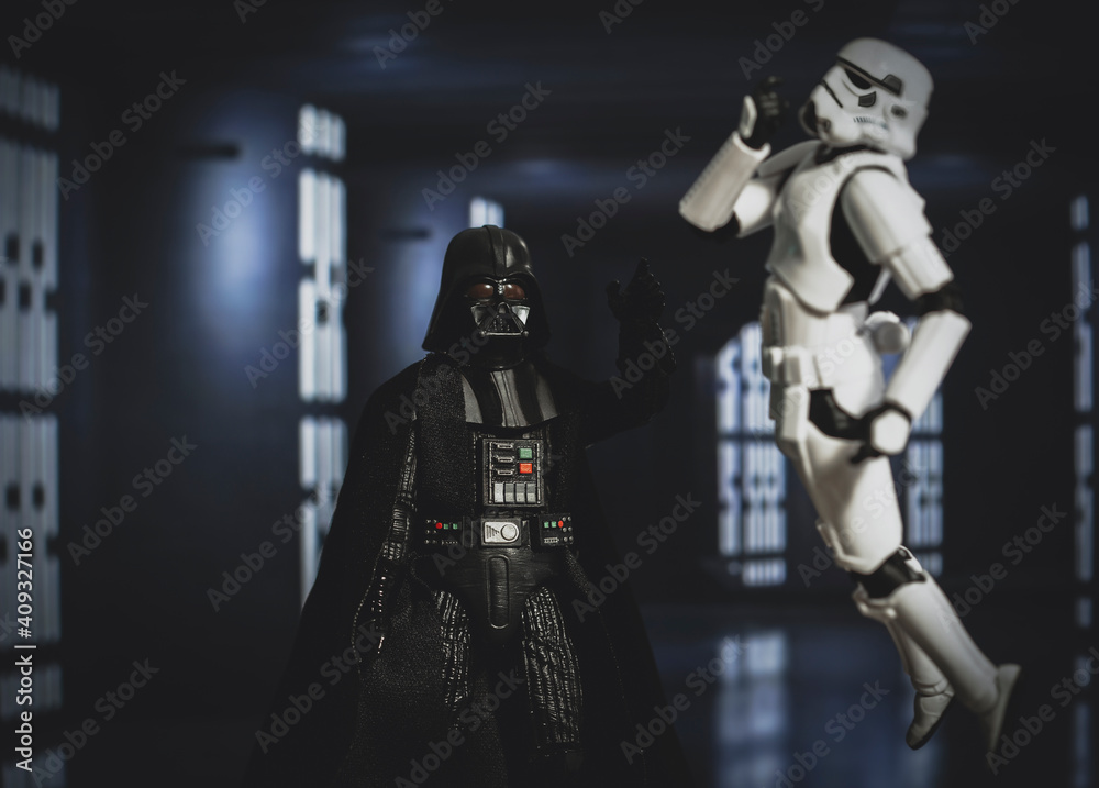 NEW YORK USA - FEB 20 2021: Star Wars Sith lord Darth Vader force ...