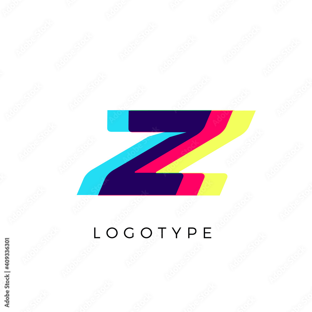 Glitch effect letter Z, colored spectrum overlay effect. Vector slant ...