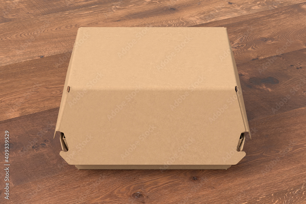 A cardboard closed food box mock up, packaging for hamburger, lunch ...
