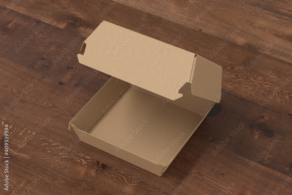 A cardboard closed food box mock up, packaging for hamburger, lunch ...